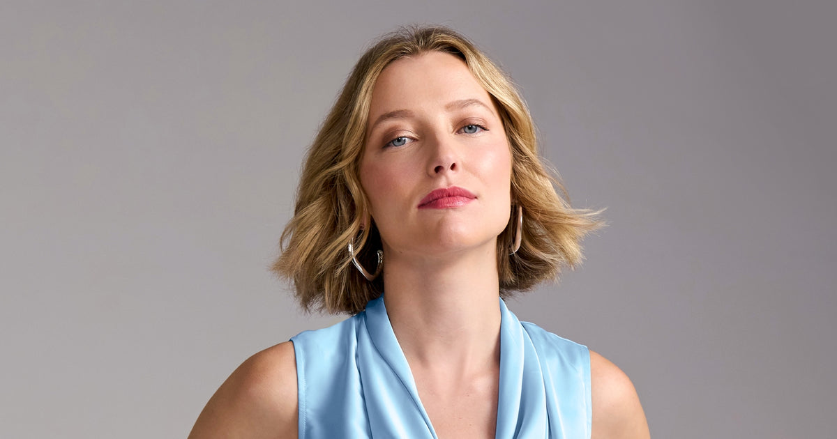 Marilyn Cowl-Neck Charmeuse Blouse Blue Cloud & Boston Proper