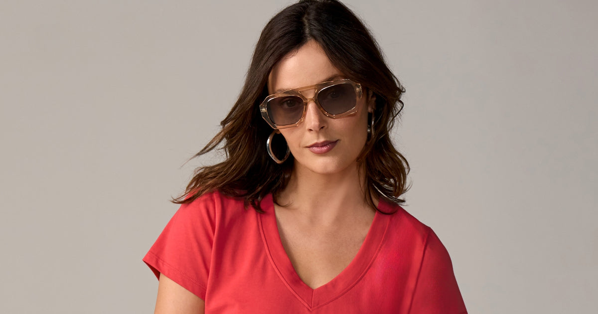 Cotton V Neck Short Sleeve Tee Hibiscus & Boston Proper